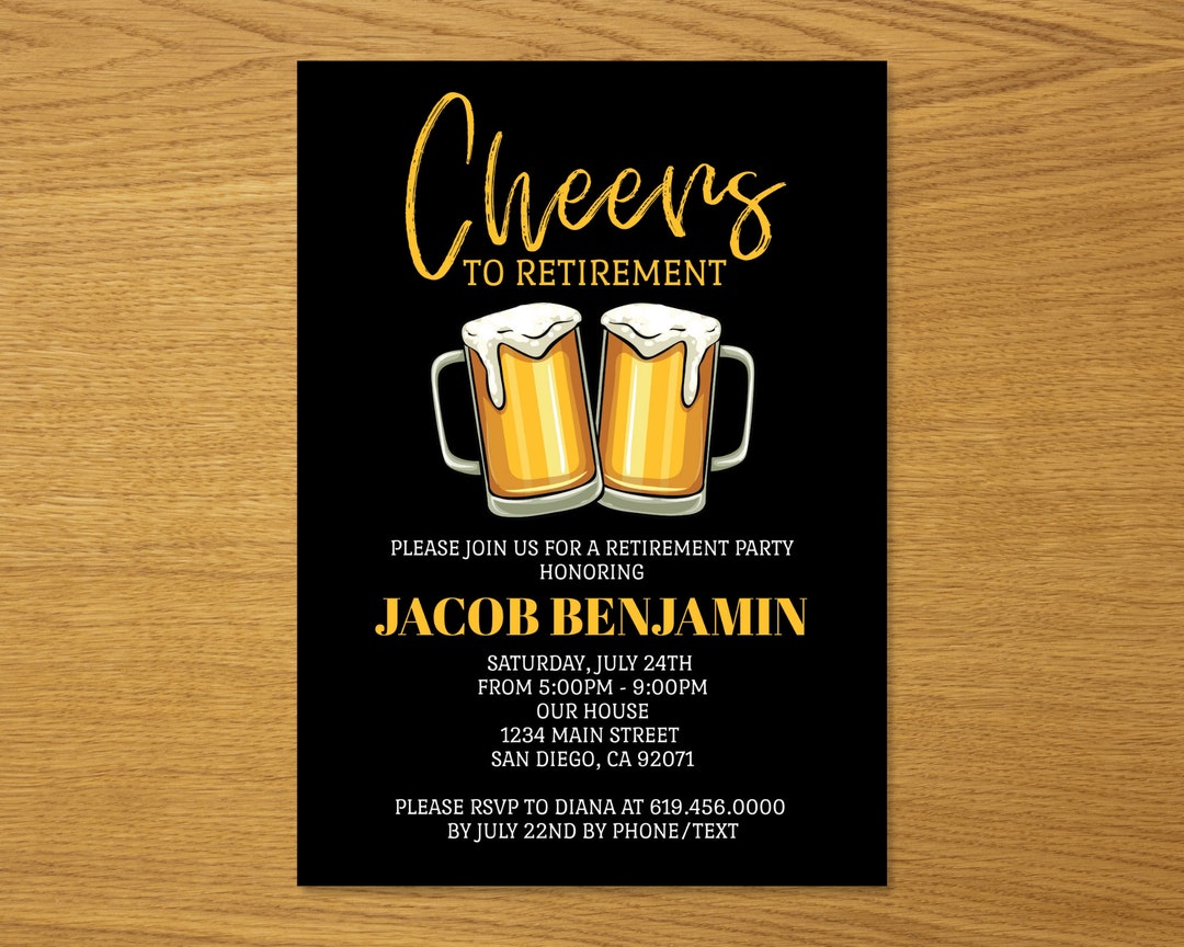 Cheers to Retirement Invitation Template, Beer Retirement Invitation ...