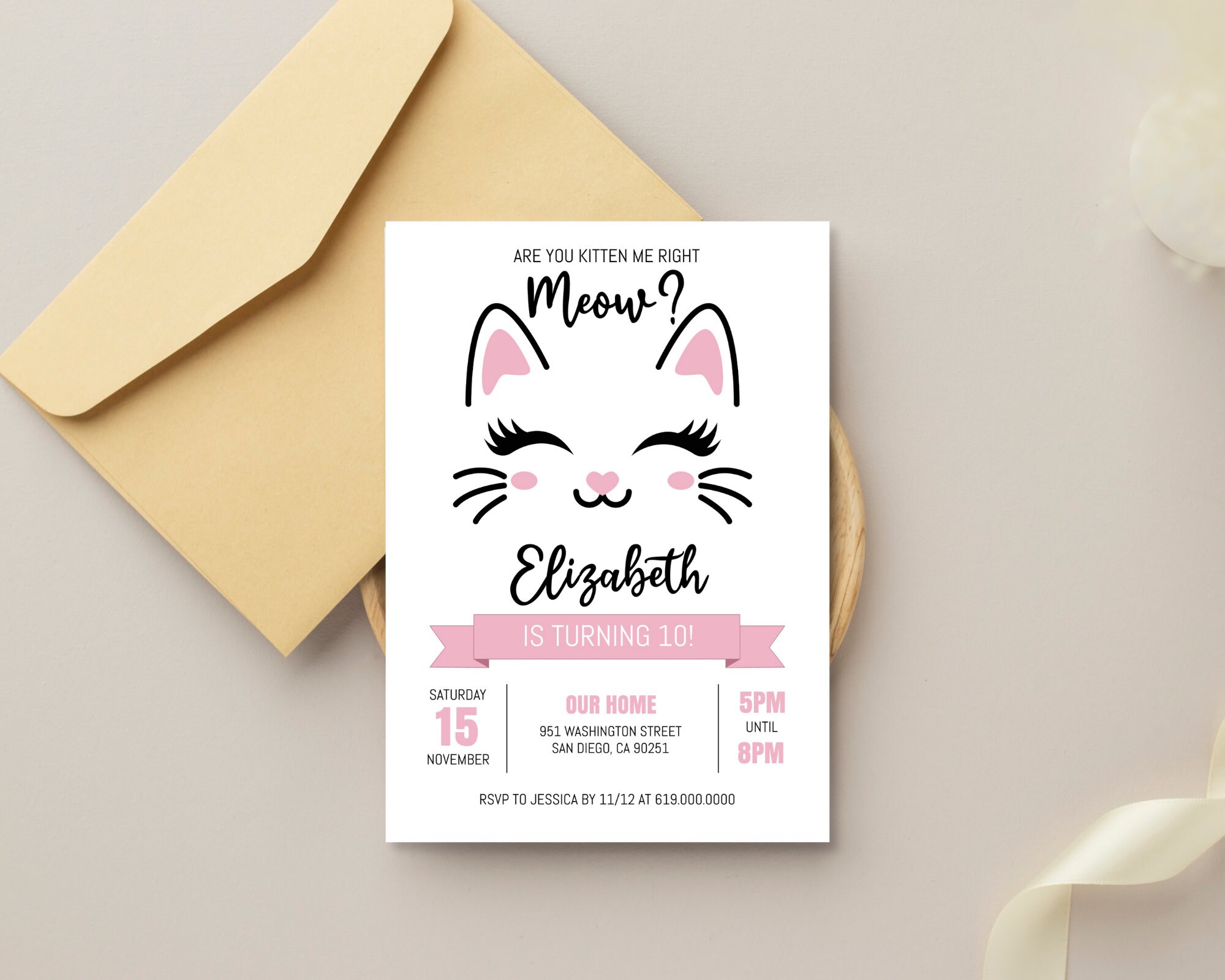 Kitty Cat Birthday Invitation, EDITABLE Purrfect Party Invite Template ...