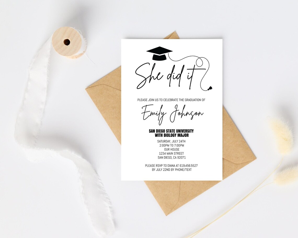 She Did It Graduation Invitation Template Printable - Etsy