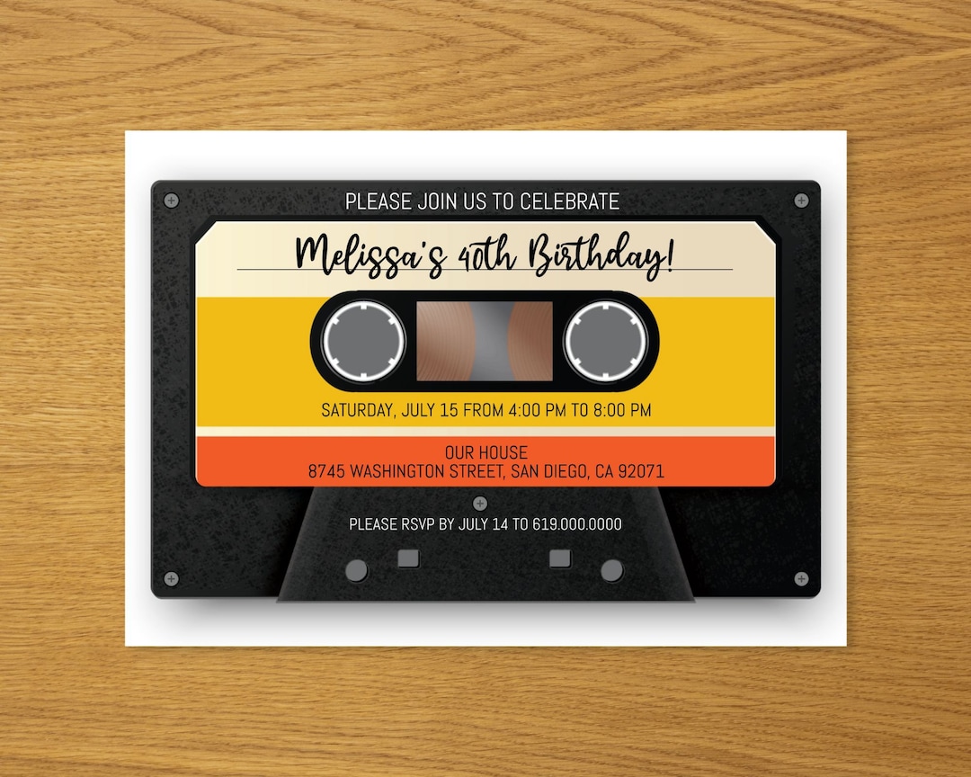 Retro Cassette Tape Birthday Party Invitation Template, Editable ...