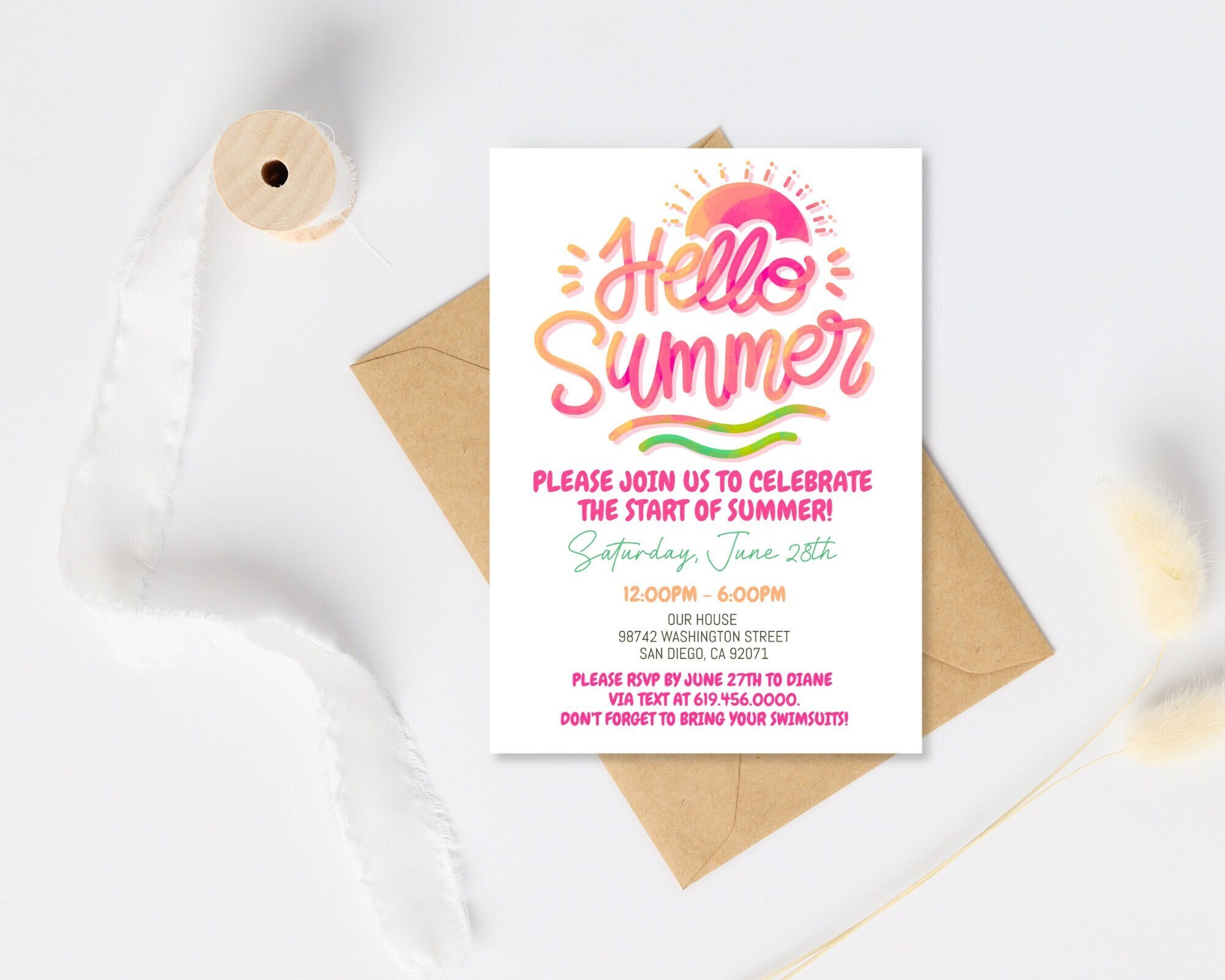 Hello Summer Party Invitation Template, Sun Invitation, Summer Party ...