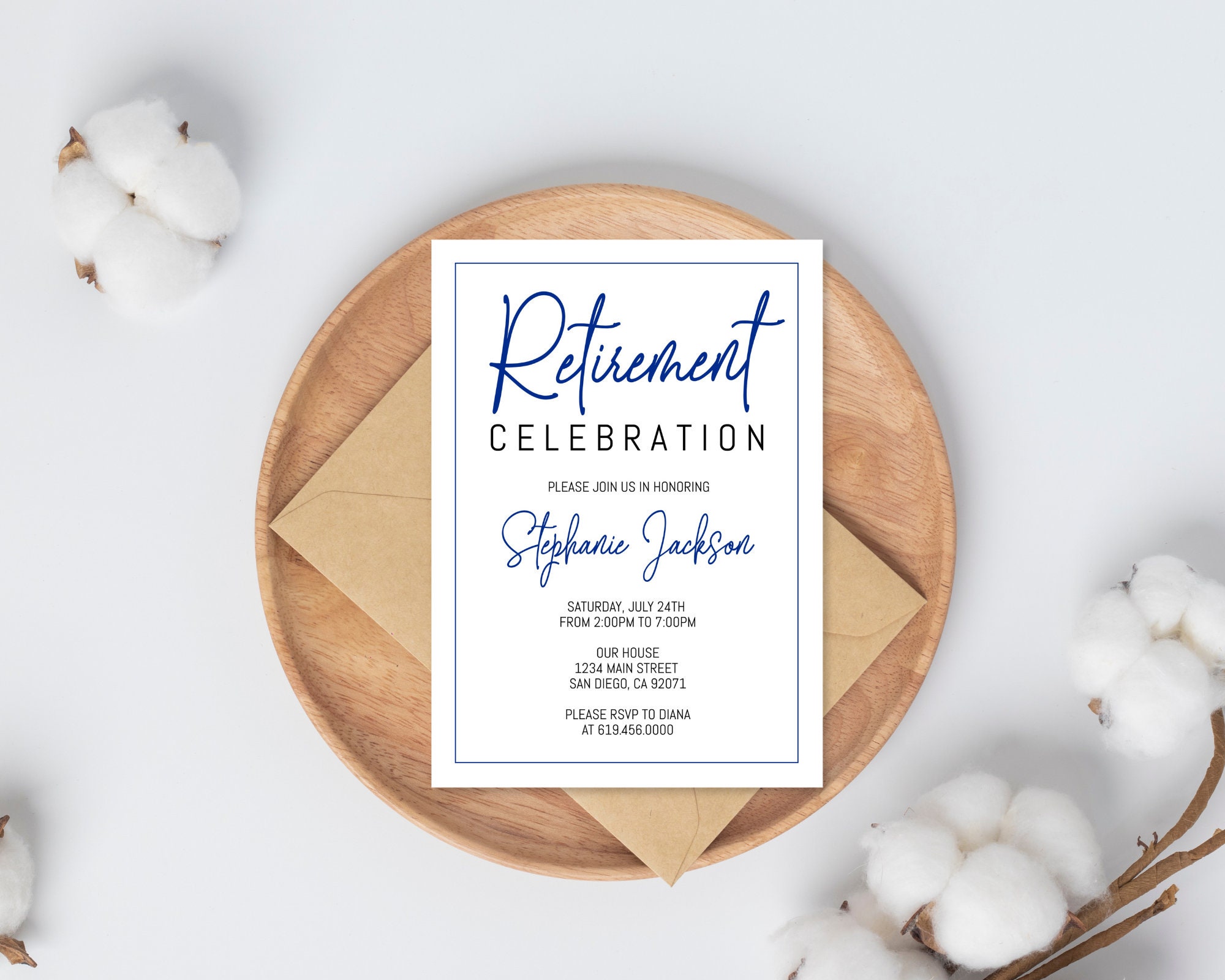 Minimal Retirement Party Invitation Template, Navy Blue Retirement ...