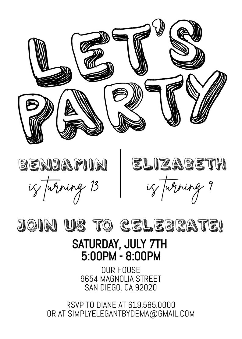 Joint Birthday Party Invitation Template, Modern Minimalist Double ...
