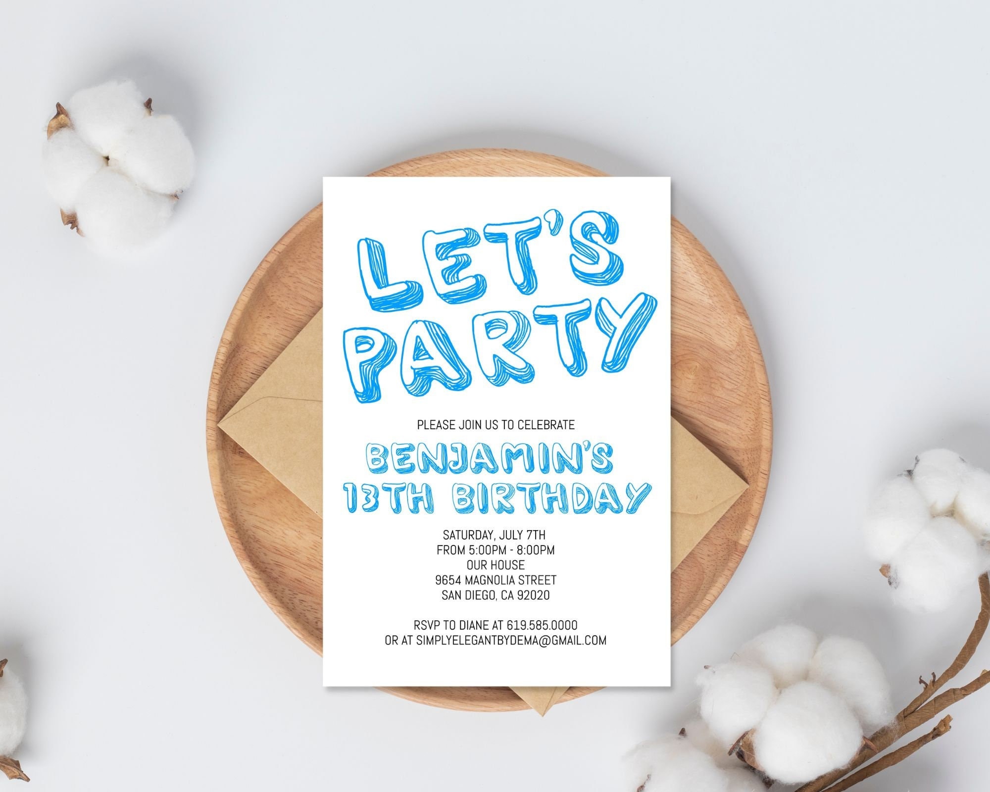 Simple Blue Birthday Invitation Template for Boys/teens/kids - Etsy