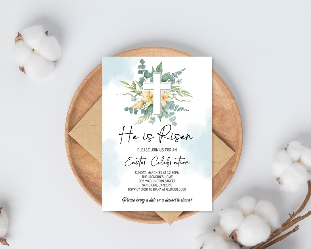 He is Risen Easter Invitation Template, Religious Easter Invitation ...