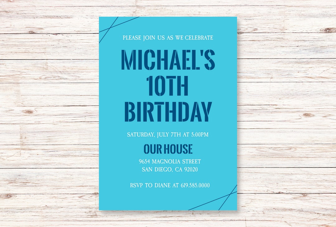 Bright Blue Birthday Invitation Template for Boys/girls/teens/kids/any ...