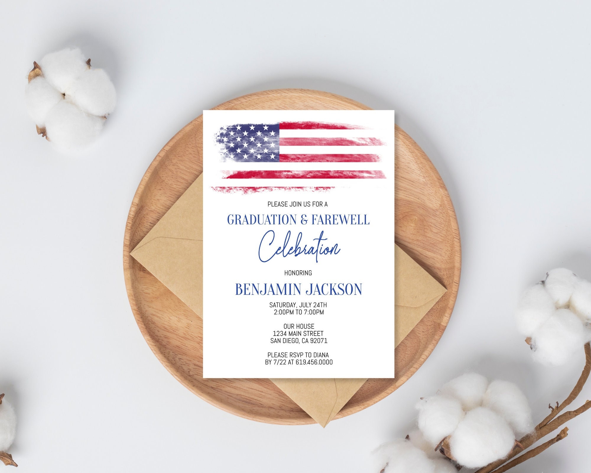 American Flag Graduation Farewell Party Invitation Template, Military ...