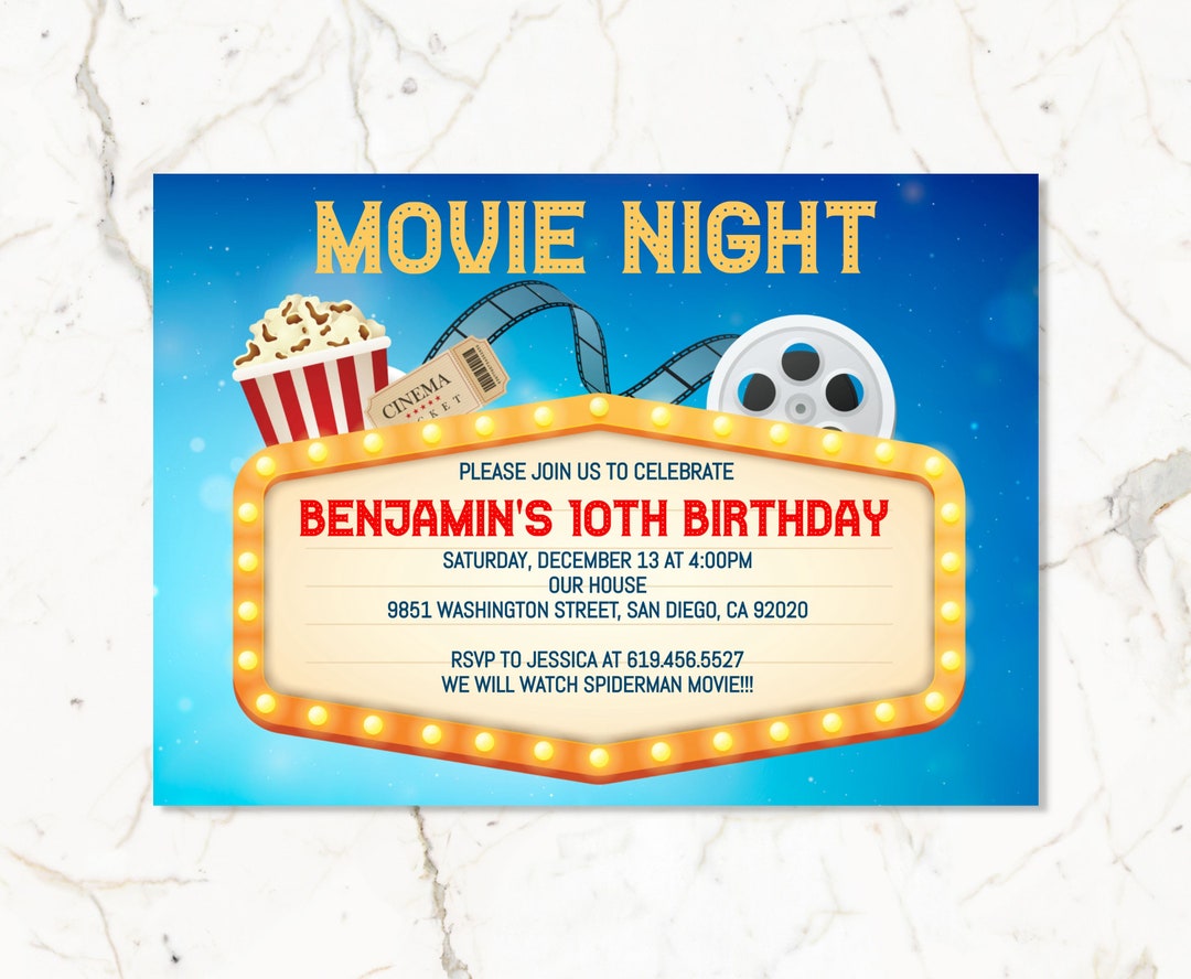 Movie Birthday Invitation, Cinema Birthday Invitation ,pop on Over ...