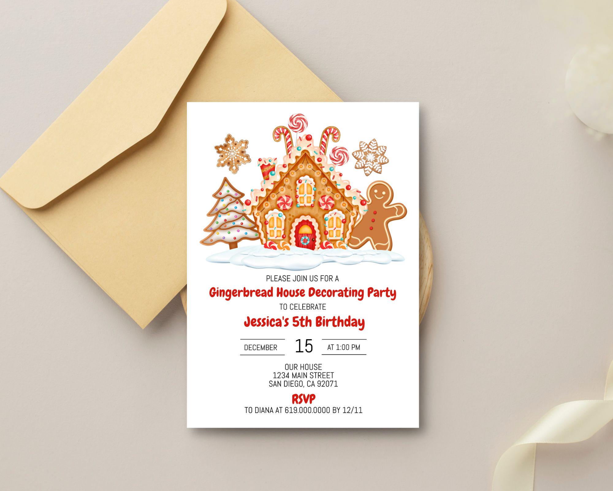 Gingerbread Birthday Party Invitation Template, Christmas Birthday ...
