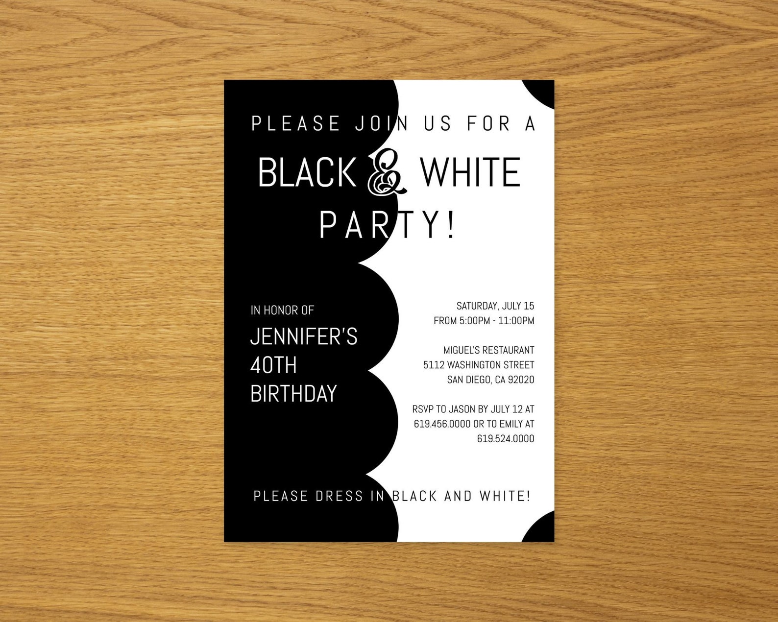 Stylish Black and White Birthday Party Invitations Template, Adult ...