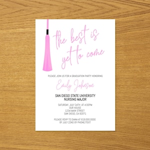 Tassel Graduation Invitation Template, Minimalist Pink Tassel ...