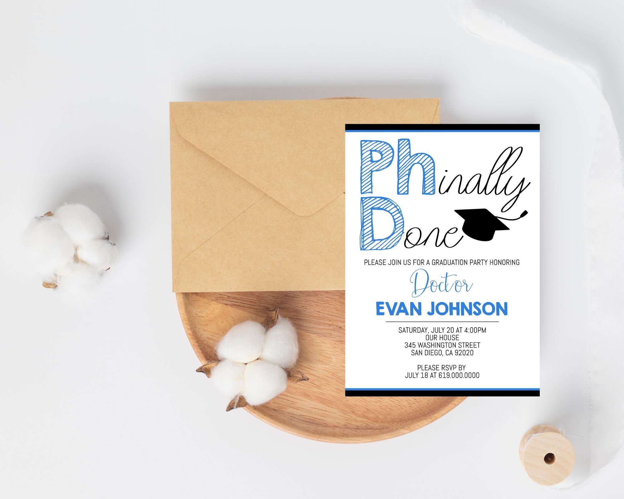 Phd Graduation Invitation Template, Doctorate Graduate Printable ...