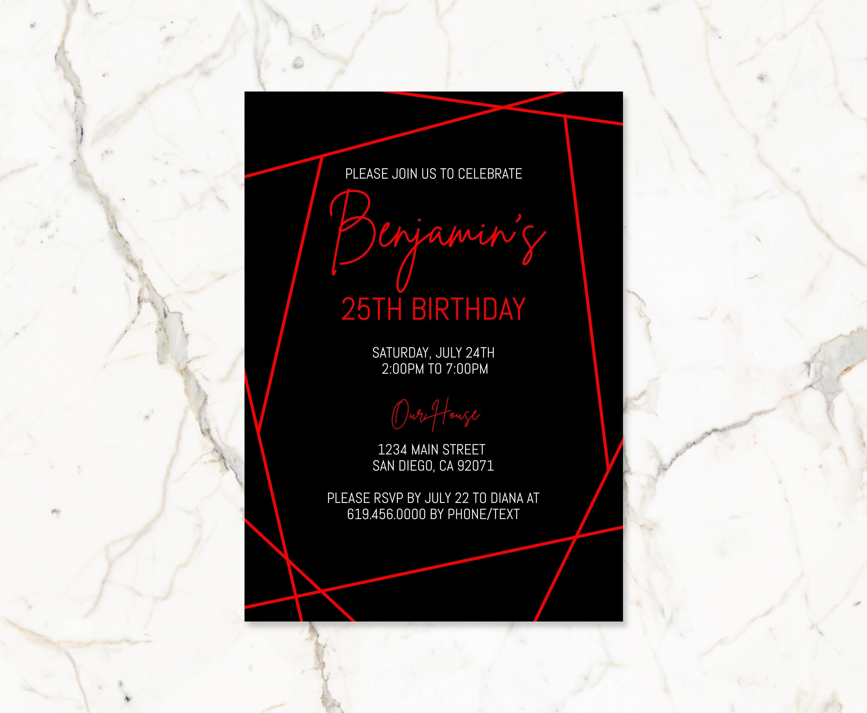 Black and Red Birthday Invitation Template for Teens Boys Adults Kids ...