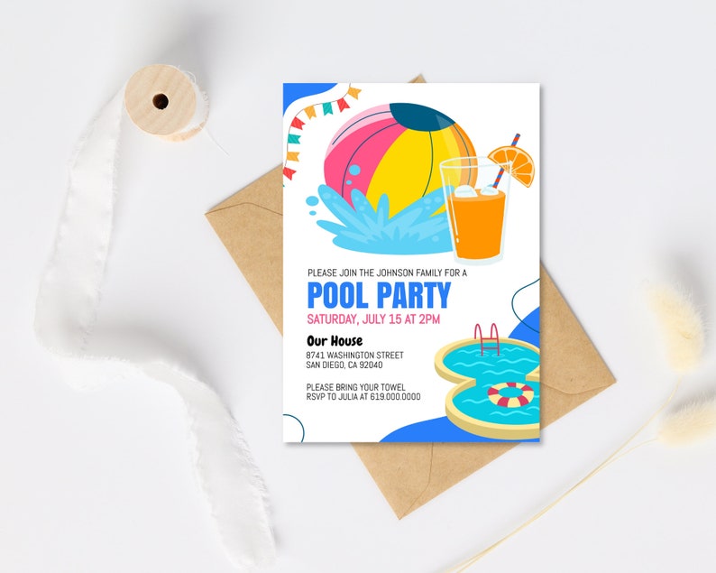 Pool Party Invitation Template, Let's Celebrate Beach Invite, Summer ...