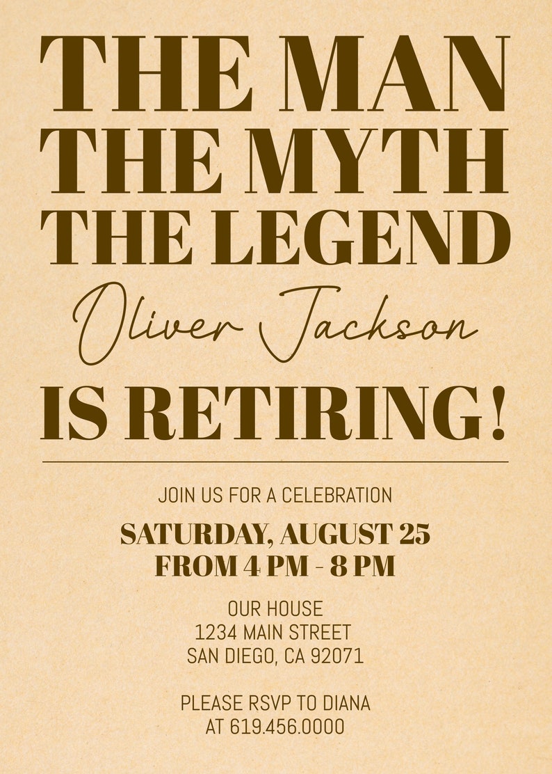 Vintage Retirement Party Invitation Template, the Man, the Myth, the ...