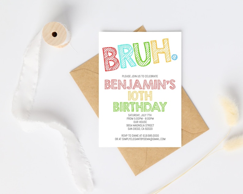 Colorful Bruh Birthday Party Invitation Template, Any Age, Instant ...