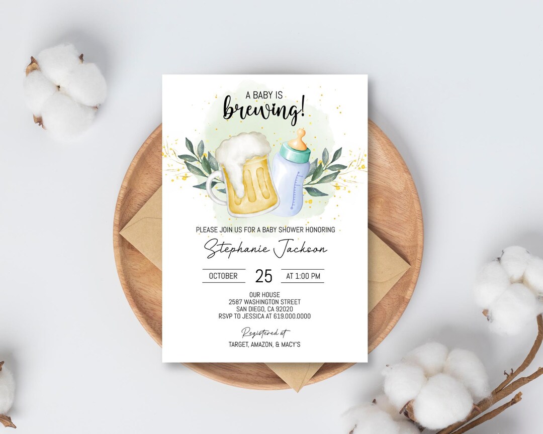 Baby is Brewing Baby Shower Evite, Beer Baby Shower Invitation Template ...