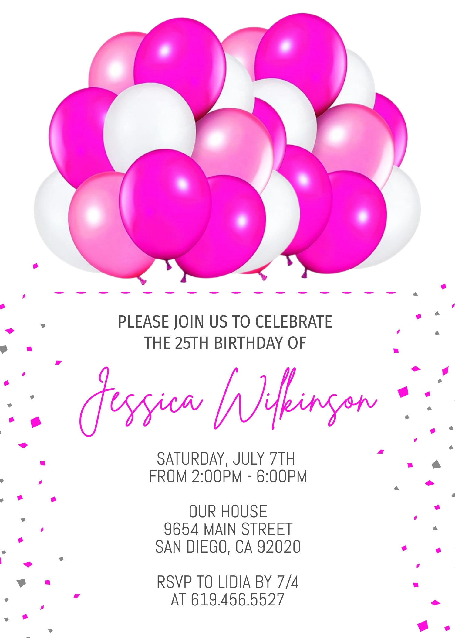 Hot Pink Balloons Birthday Invitation Template Pink White - Etsy