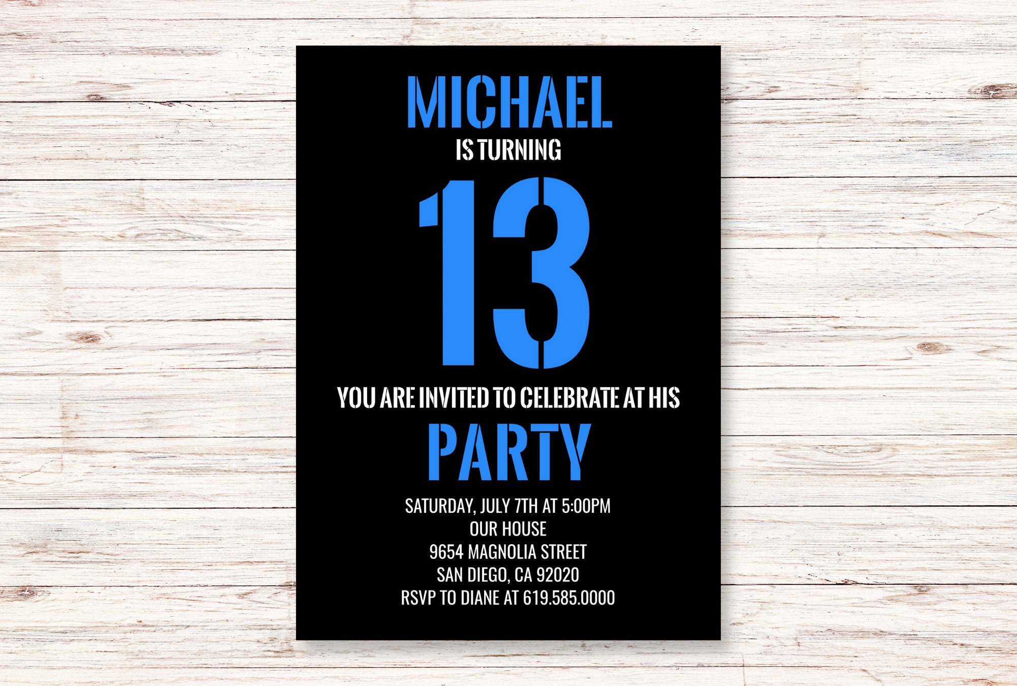 Black and Blue Birthday Invitation for Boys/girls/teens/any AGE & Color ...