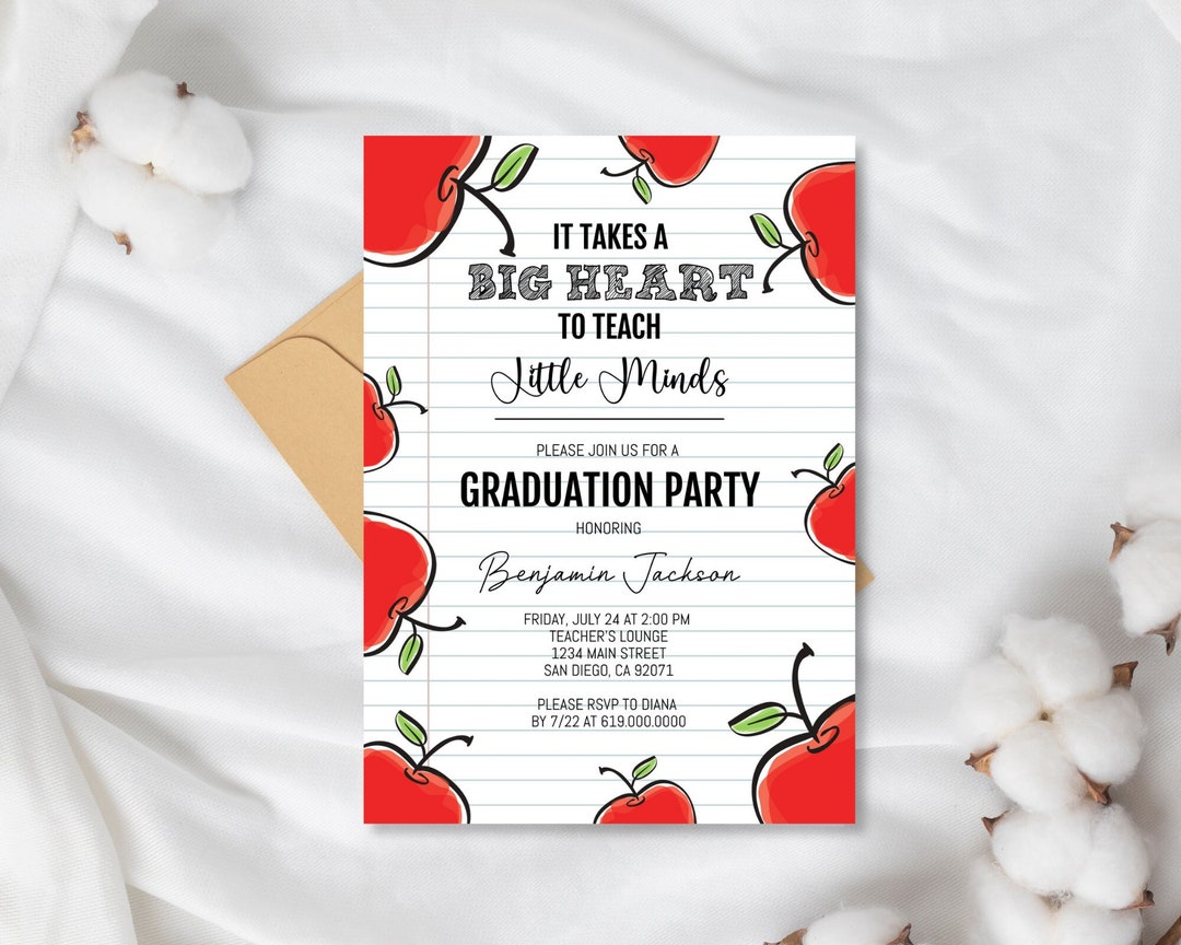 Teacher Graduation Invitation, Editable Big Heart Teach Little Minds ...