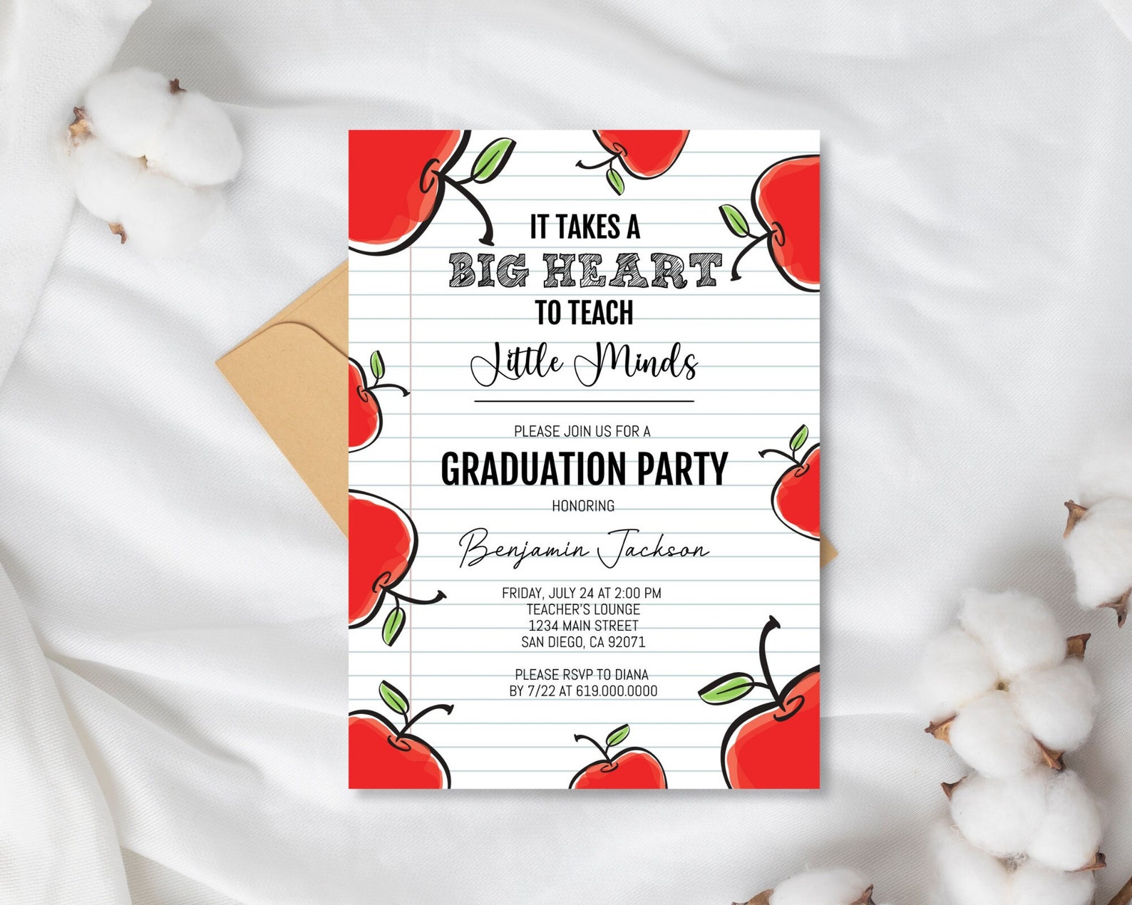 Teacher Graduation Invitation, Editable Big Heart Teach Little Minds ...