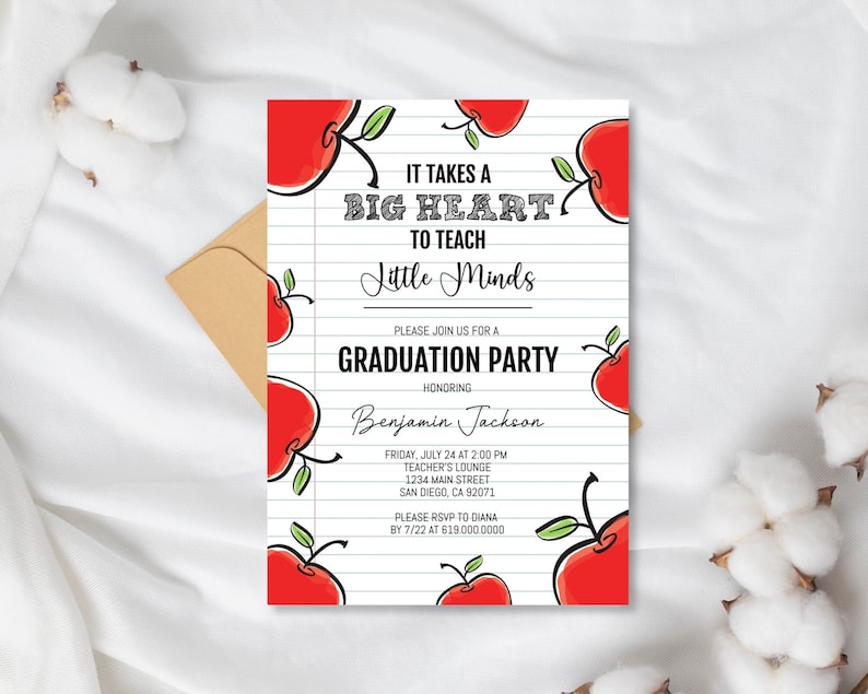 Teacher Graduation Invitation, Editable Big Heart Teach Little Minds ...