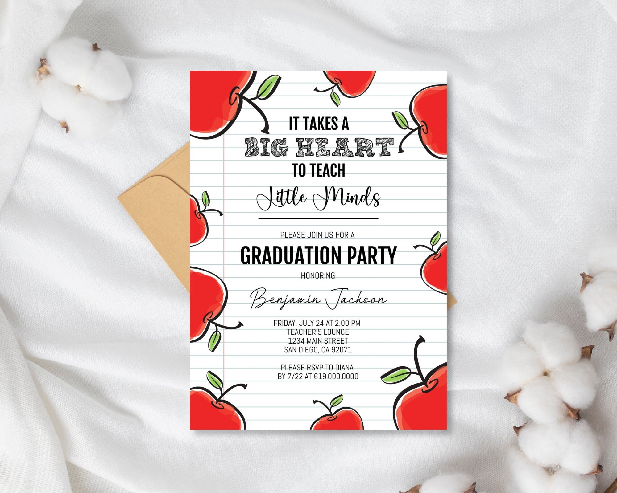 Teacher Graduation Invitation, Editable Big Heart Teach Little Minds ...