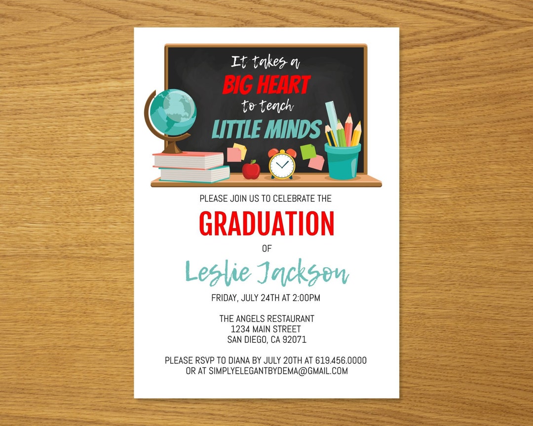 Teacher Graduation Invitation Editable Big Heart Teach Little - Etsy