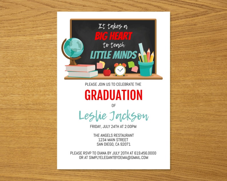 Teacher Graduation Invitation Editable Big Heart Teach Little - Etsy