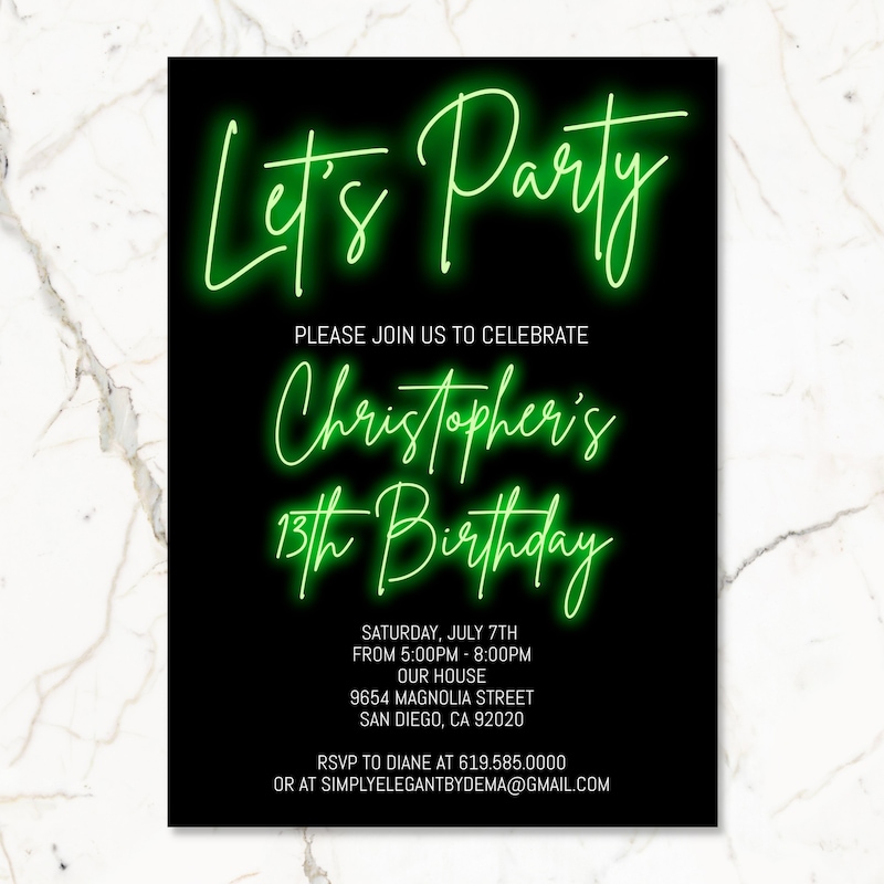 Green Party Invitations - Etsy