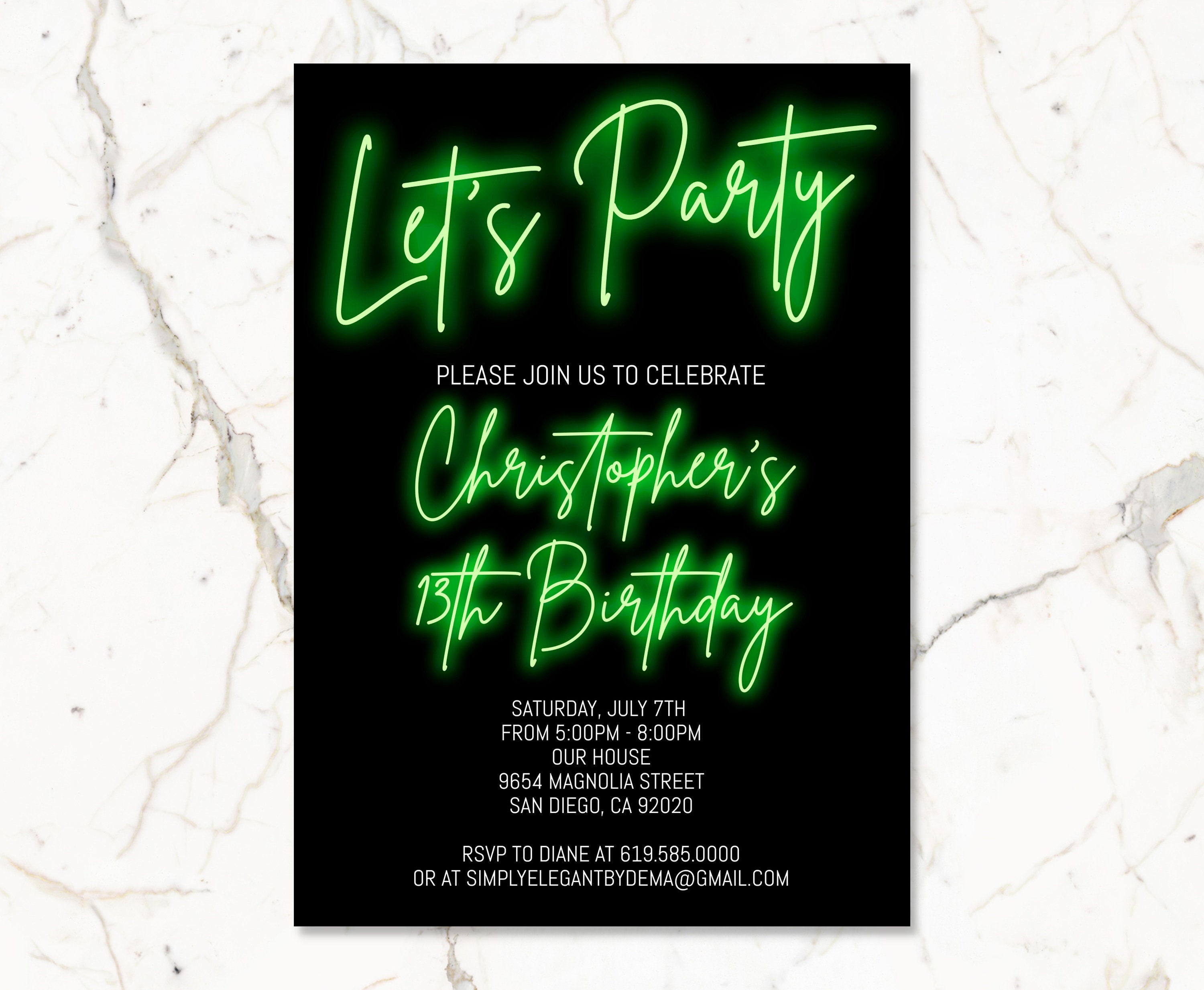 Black & Green Birthday Invitation for Boys Teens Kid/any Age/neon Green ...