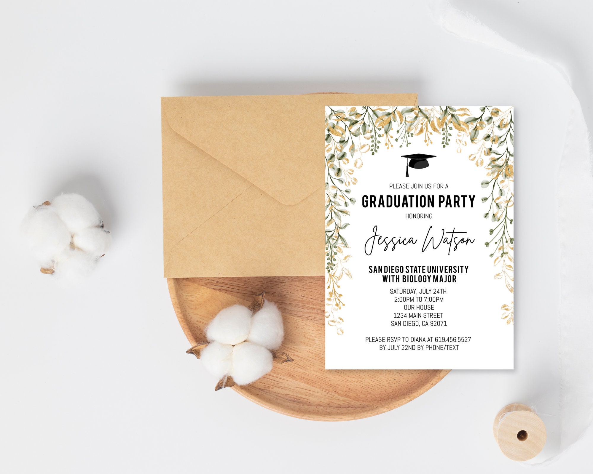 Wildflower Graduation Party Invitation, Wild Flower Printable Invite ...