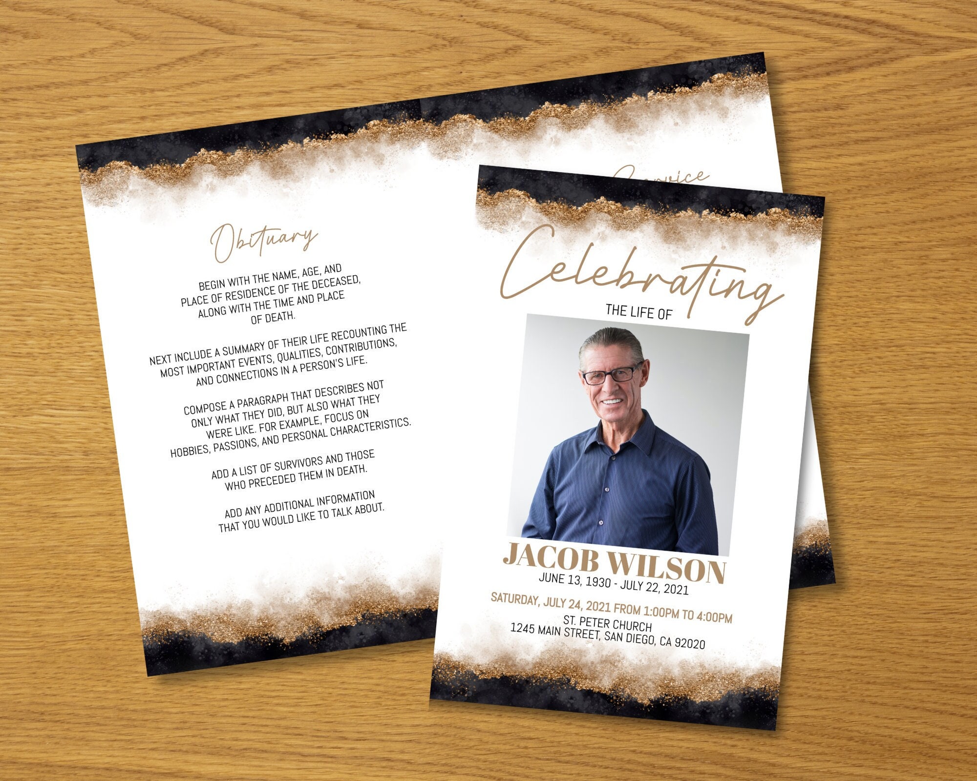 Black and Gold Funeral Program Template, Luxurious Funeral Program for ...