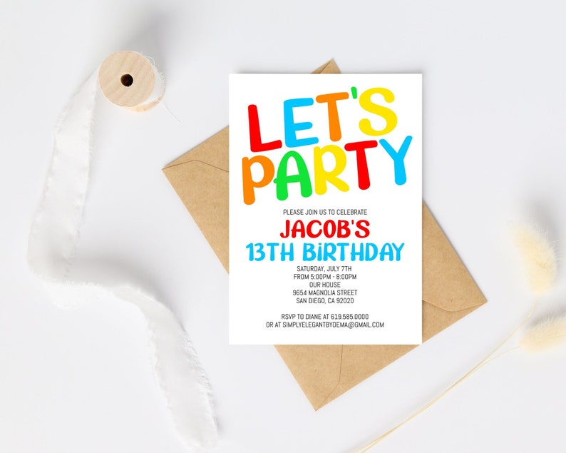 Simple Colorful Birthday Invitation Template ANY AGE Instant - Etsy