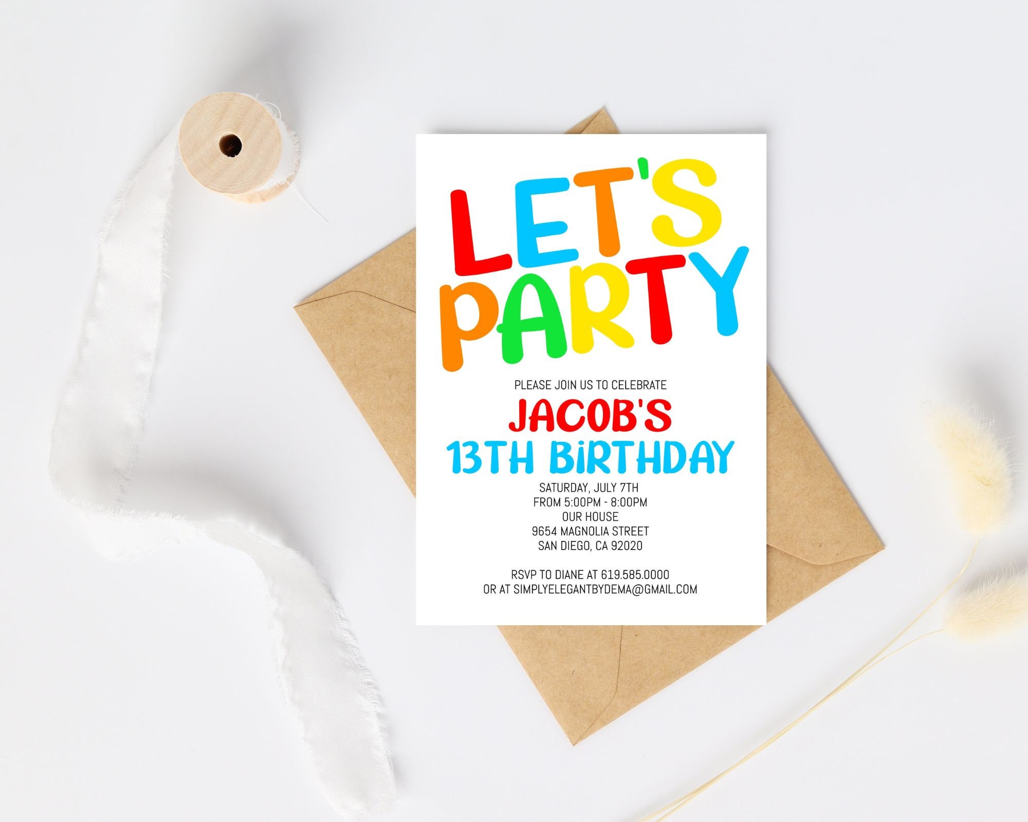 Simple Colorful Birthday Invitation Template, ANY AGE, Instant Download ...