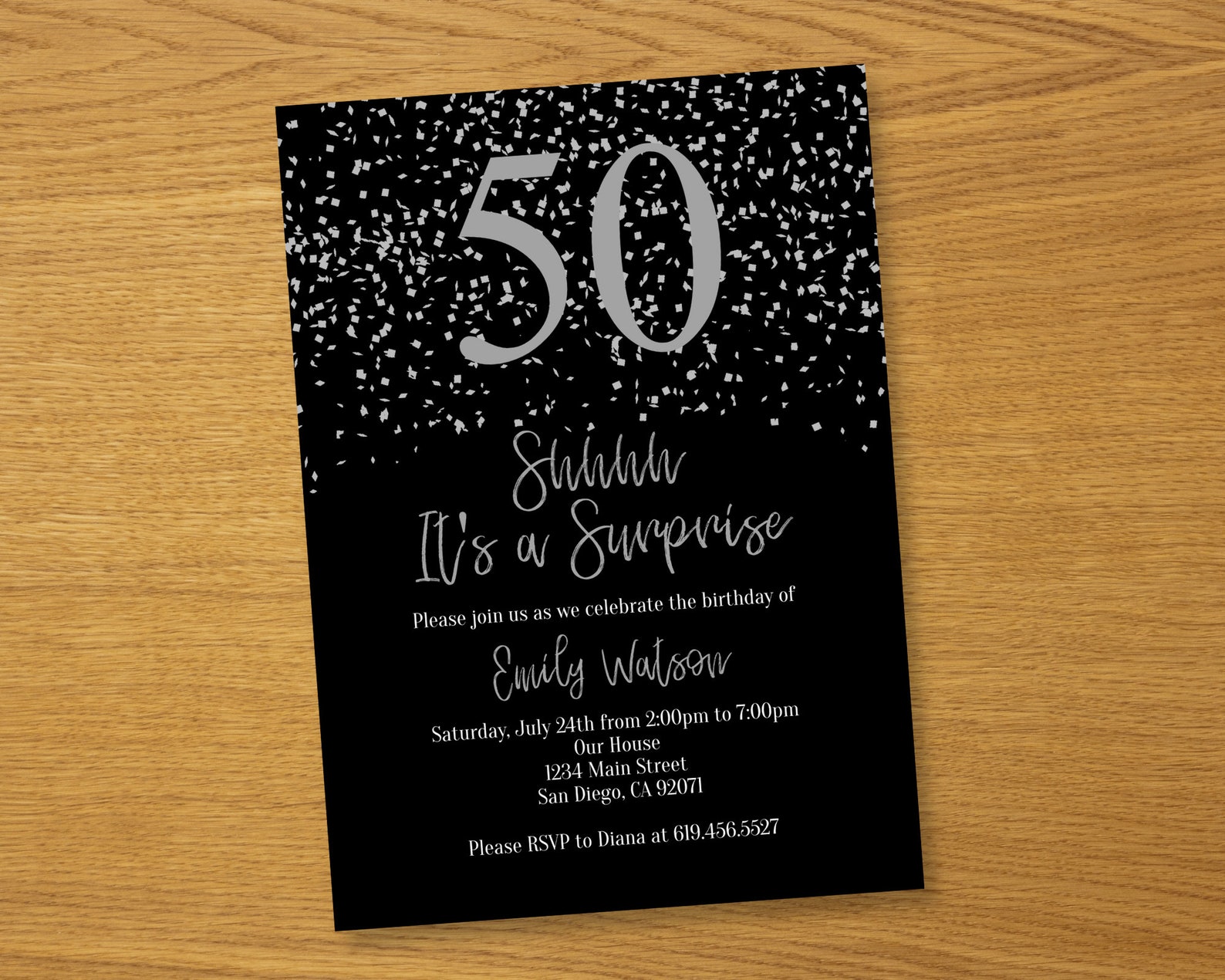 Black and Silver Birthday Invitations/editable Silver Confetti Birthday ...