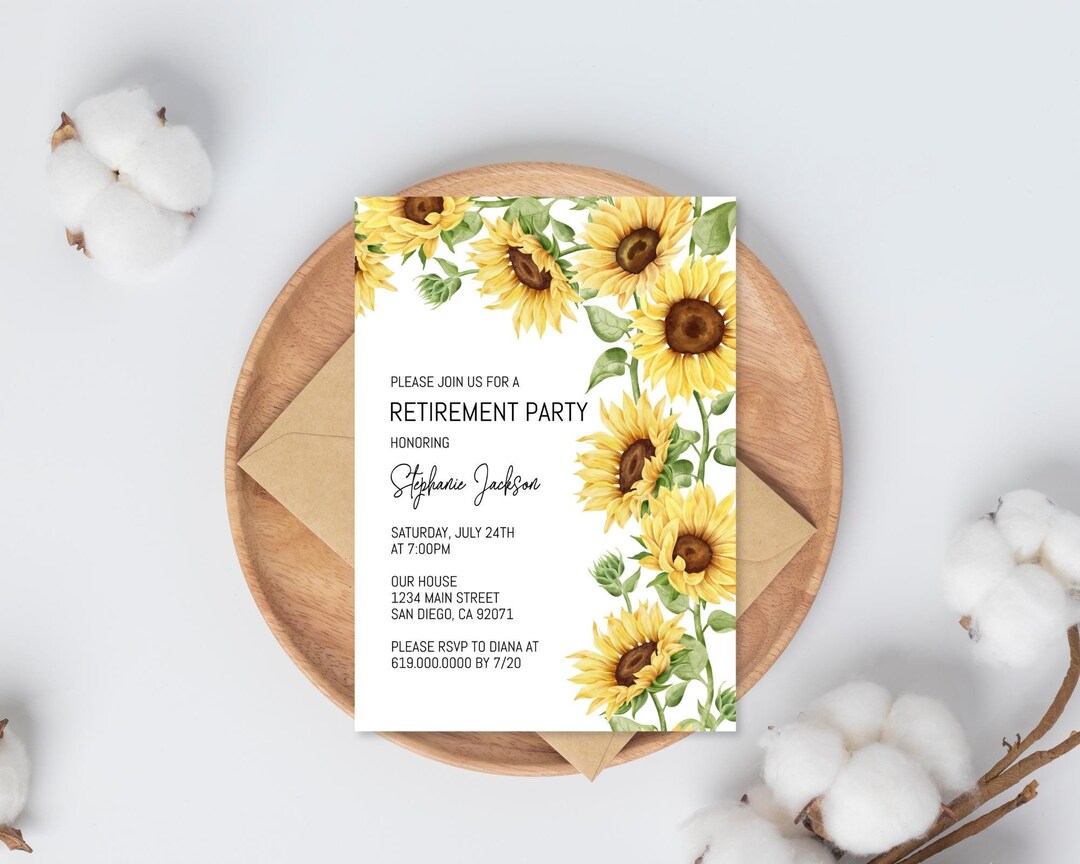 Sunflower Retirement Invitation Template, Flower Retirement Celebration ...