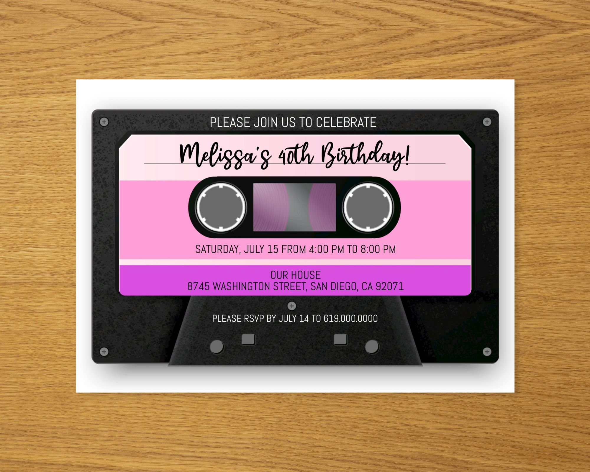 Retro Cassette Tape Birthday Party Invitation Template, Editable ...