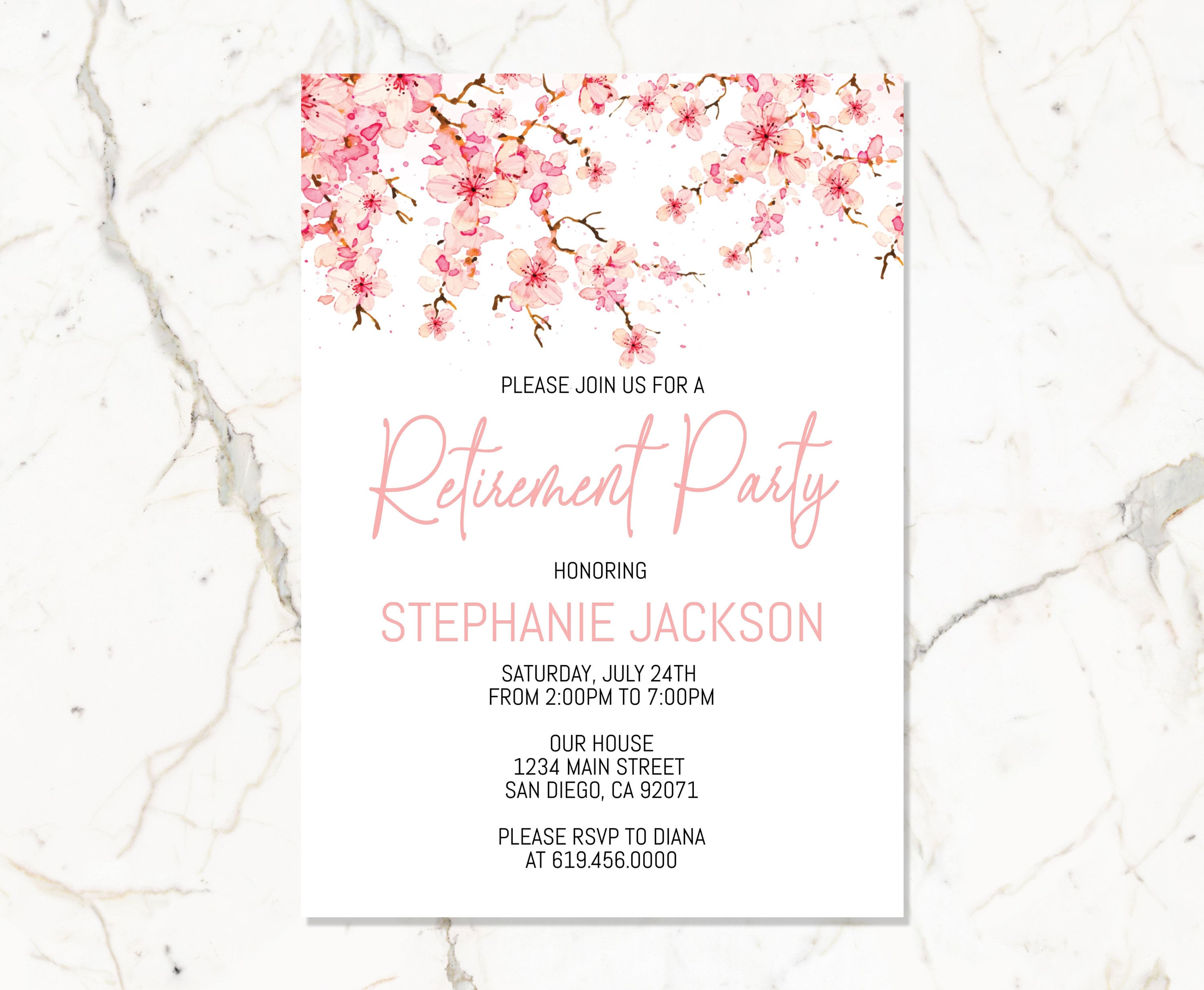 Pink Floral Retirement Invitations Template/printable Pink Flowers ...