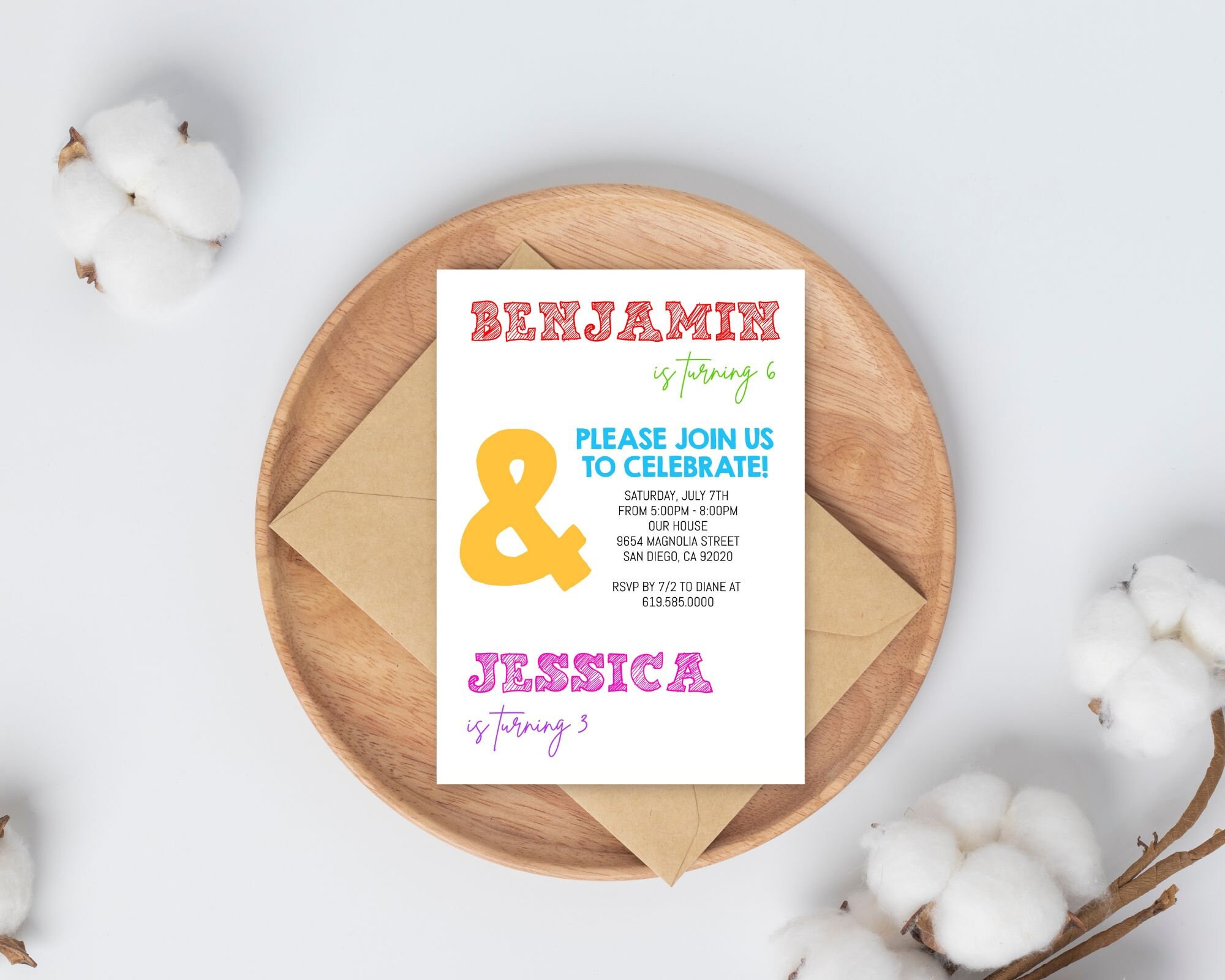 Colorful Joint Birthday Party Invitation Template, Modern Minimalist ...