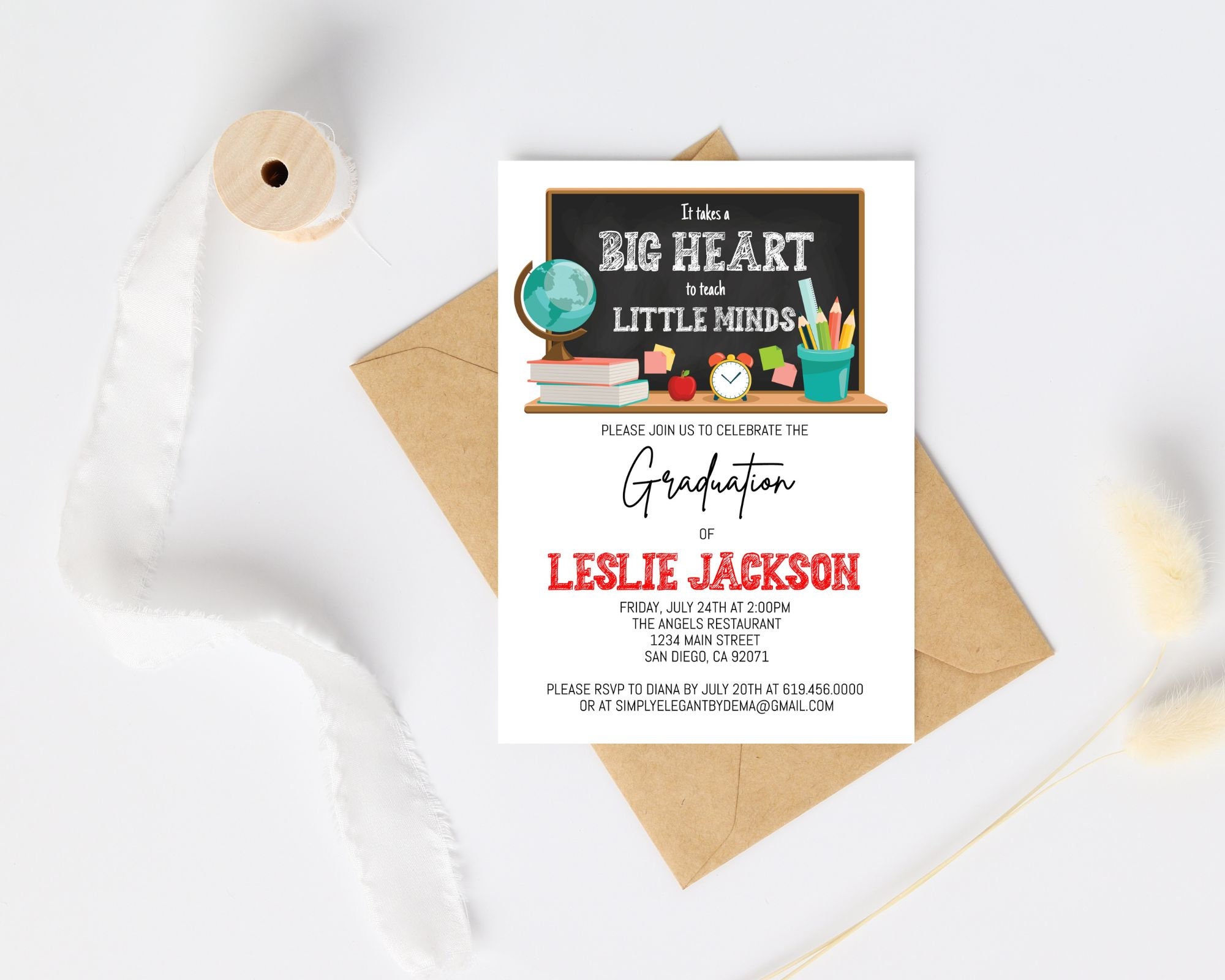 Teacher Graduation Invitation Editable Big Heart Teach Little - Etsy