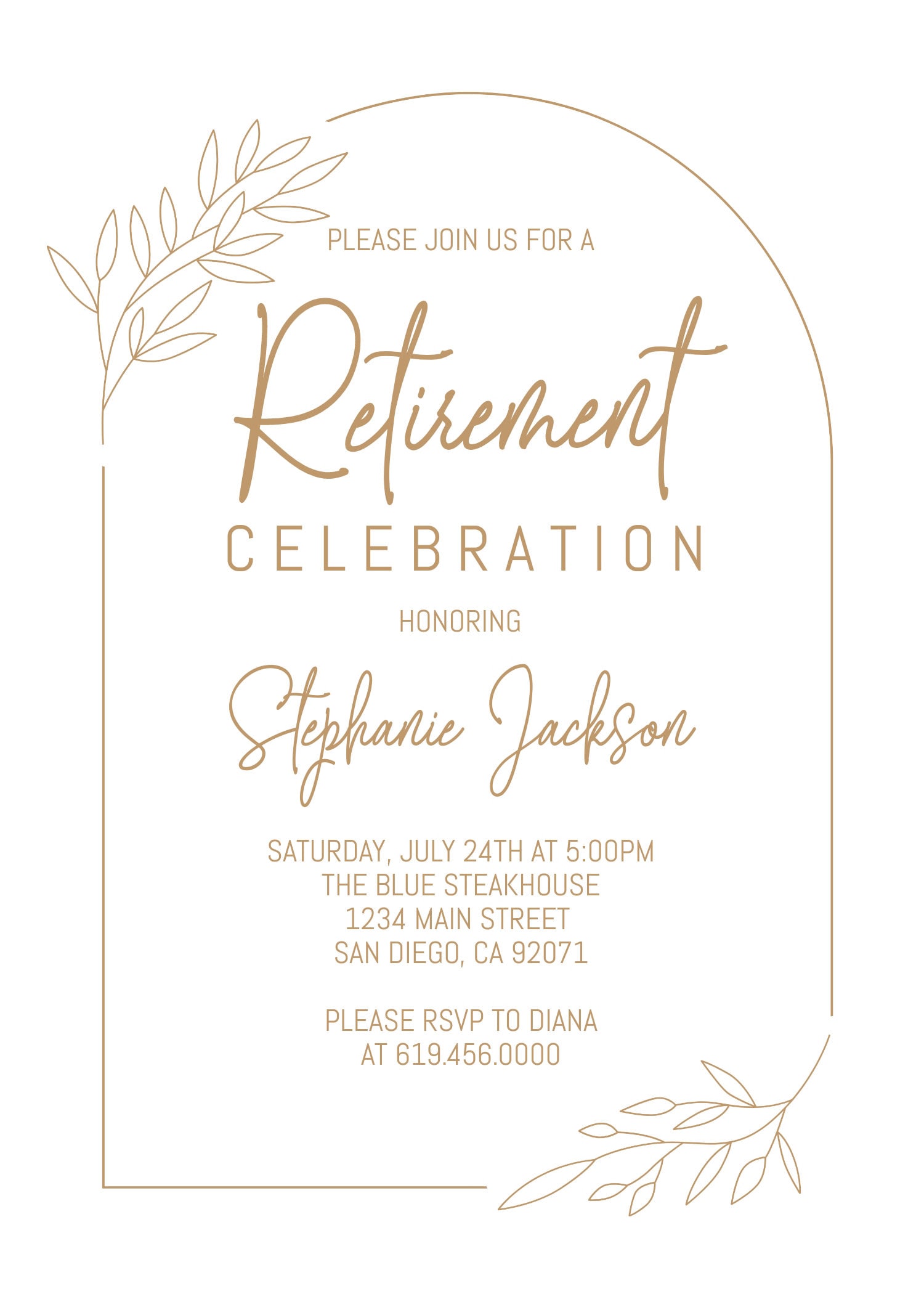 Minimal Retirement Party Invitation Template, Gold Retirement ...