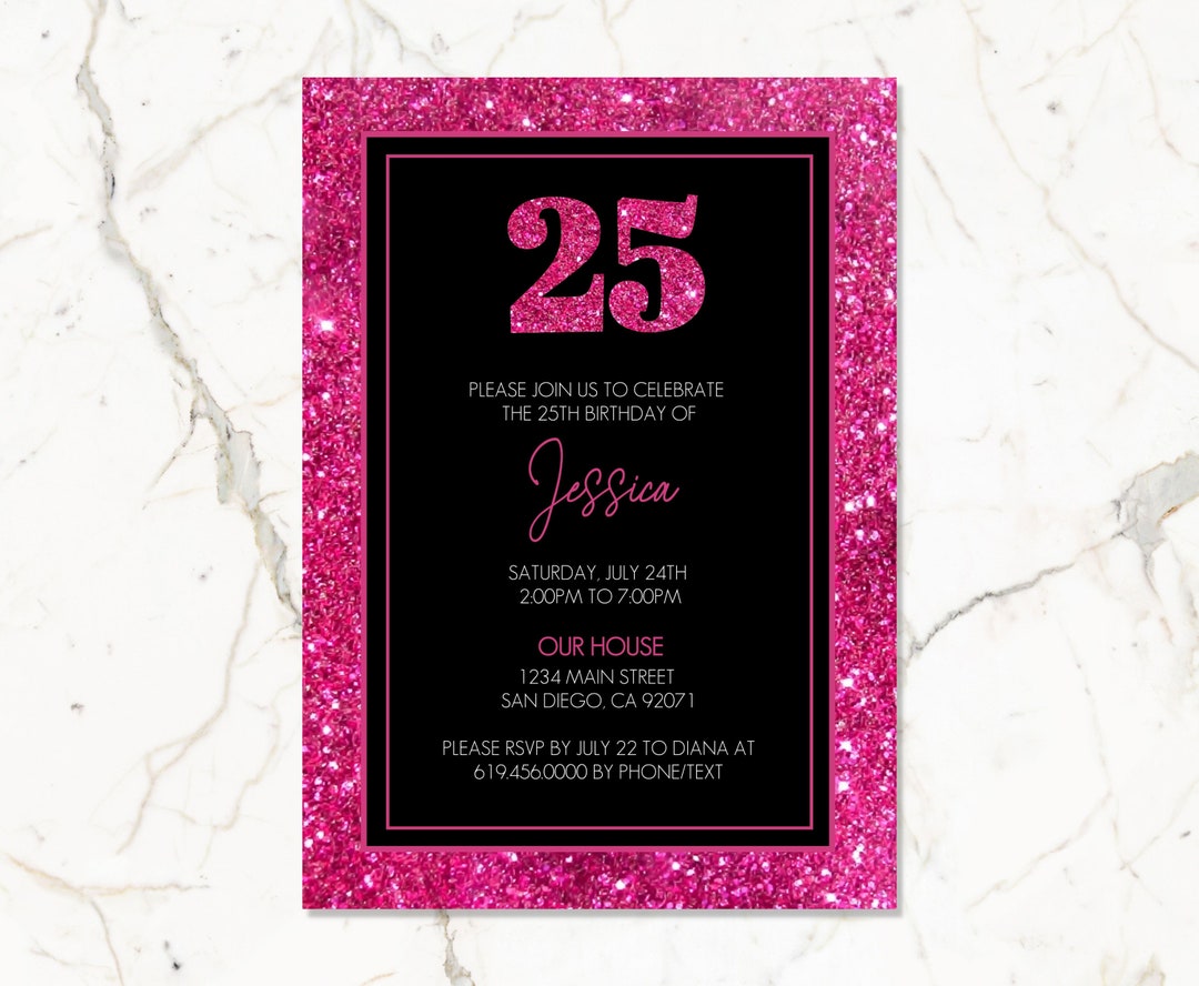 Glitter Pink Birthday Invitation for Girls Women Teens Kids/any Age ...