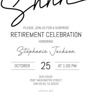 Surprise Retirement Invitation Template, Minimalist Retirement ...
