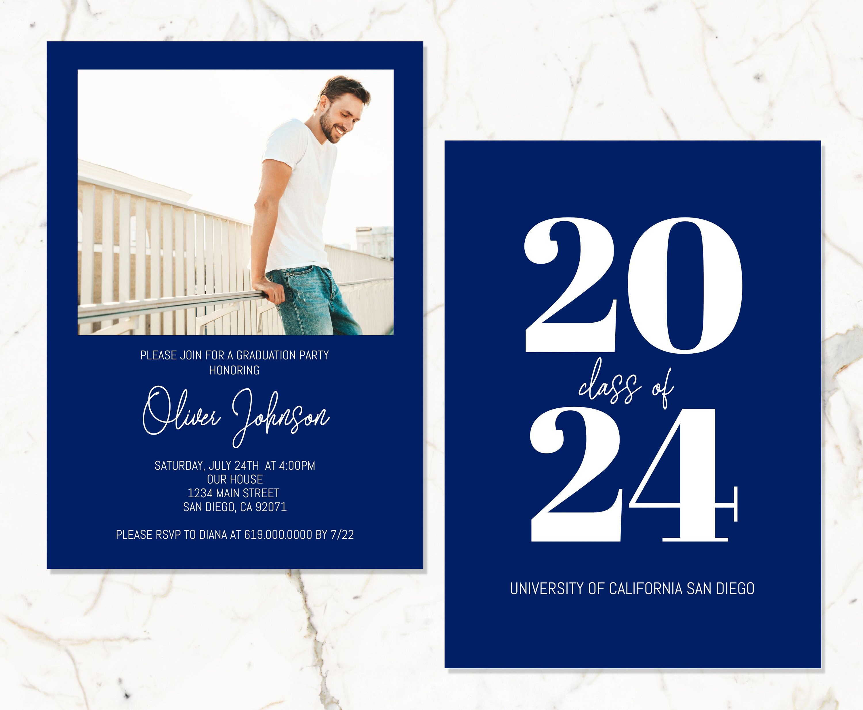 Blue Graduation Invitation Template, Minimalist Navy Blue Graduation ...