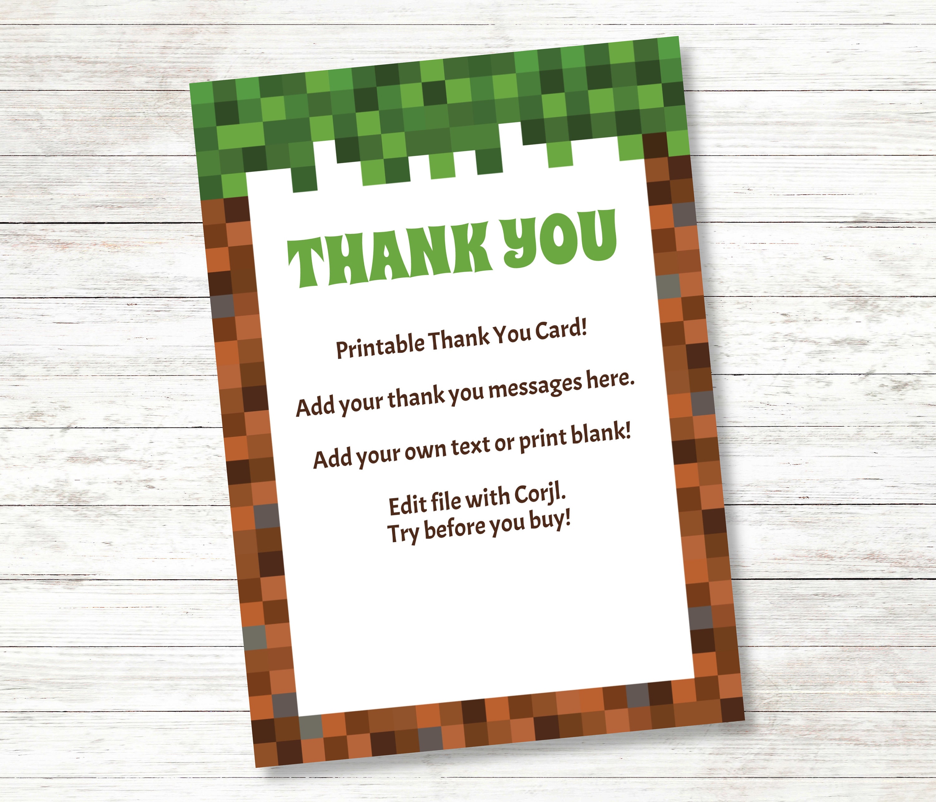 Pixelated Thank You Card, Video Game Thank You Card, Pixel Thanks ...