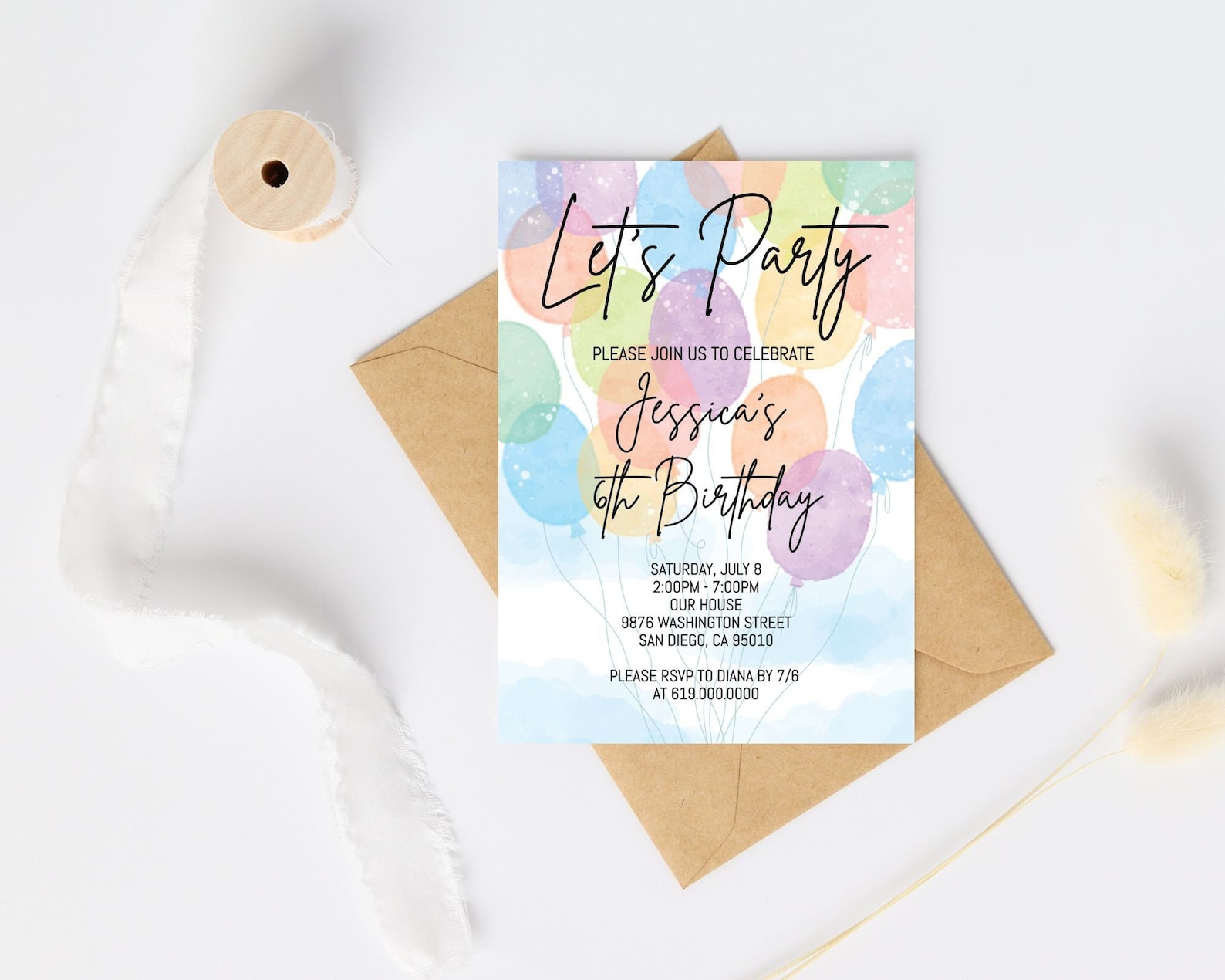 Colorful Balloons Birthday Invitation Template, Editable, Birthday ...