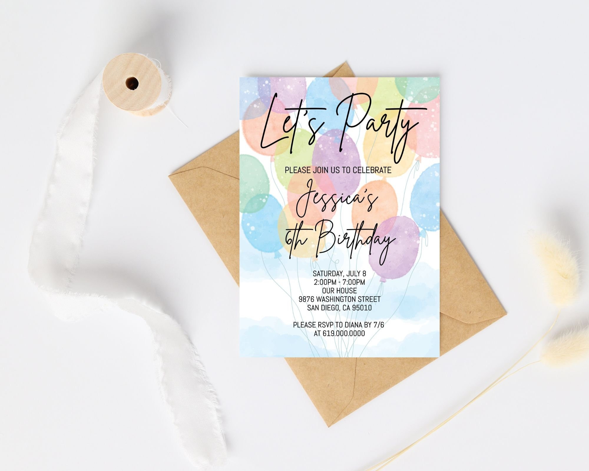 Colorful Balloons Birthday Invitation Template, Editable Birthday ...