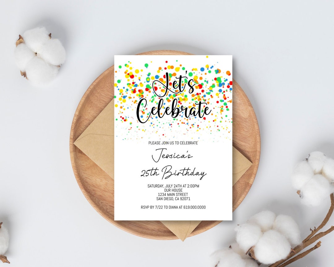 Colorful Confetti Birthday Invitation Template, ANY AGE, Instant ...