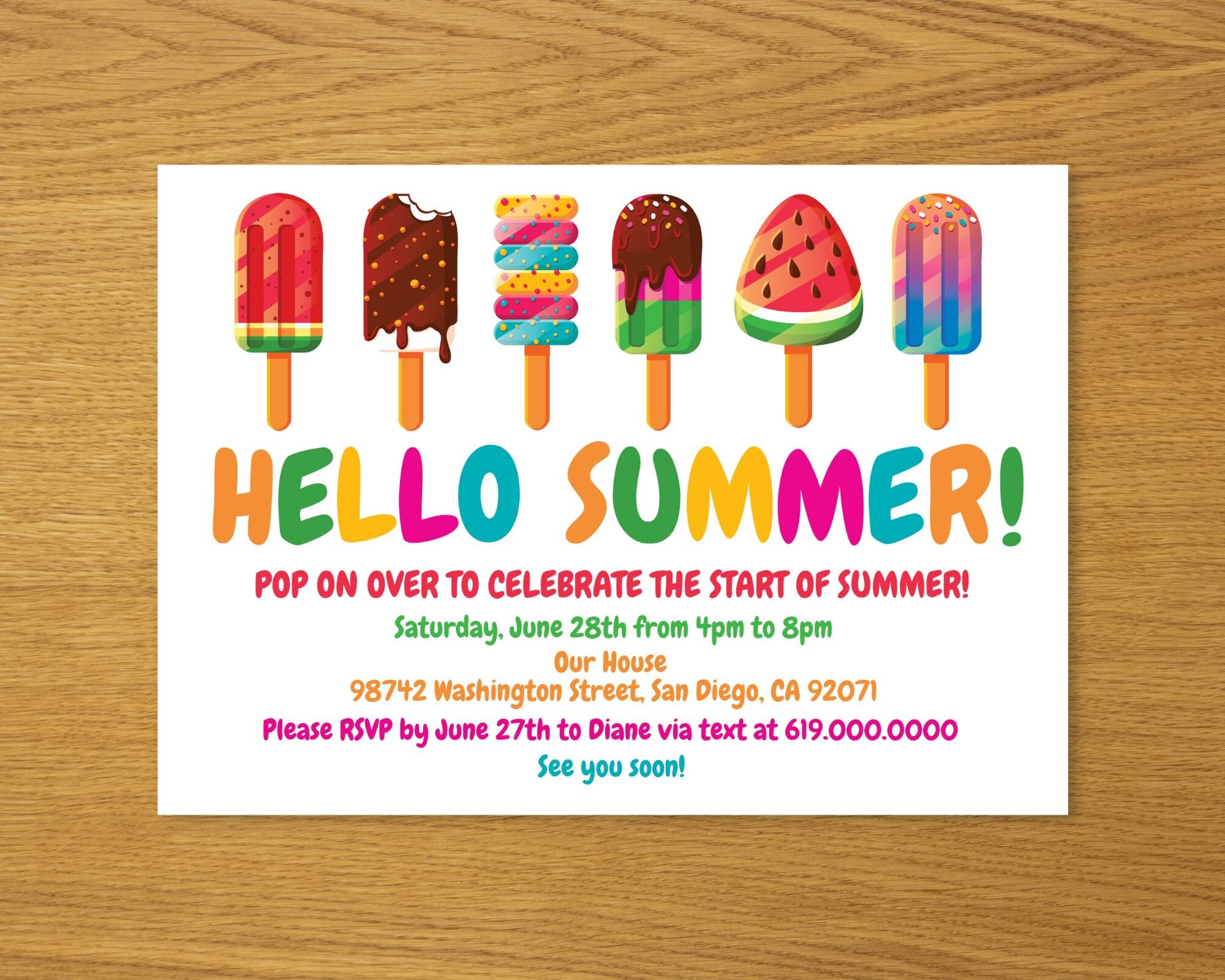 Hello Summer Popsicle Party Invitation Template, Ice Cream Summer Party ...